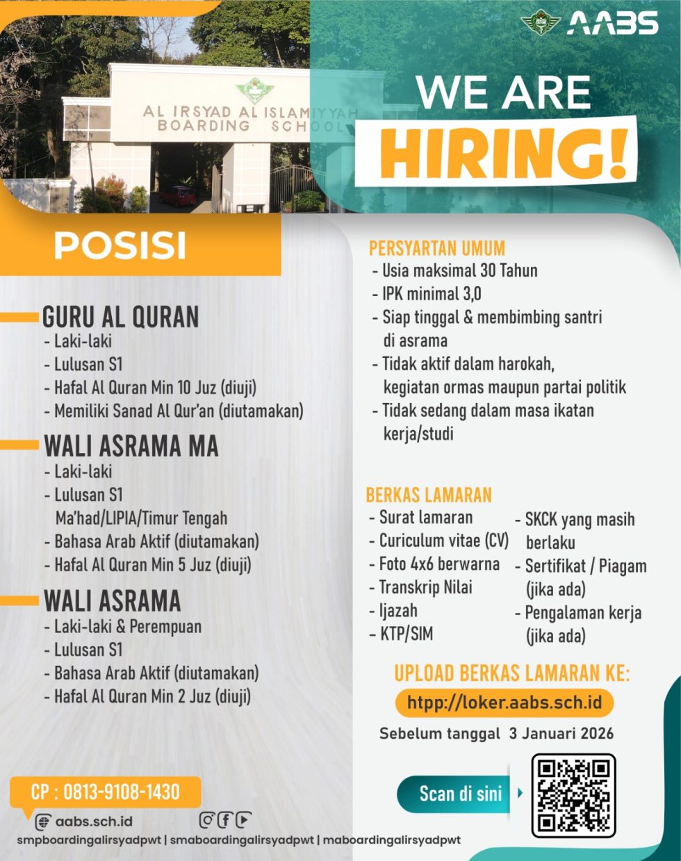 Loker Guru Al Quran dan Wali Asrama - Desember 2025 - Lowongan Kerja Al ...
